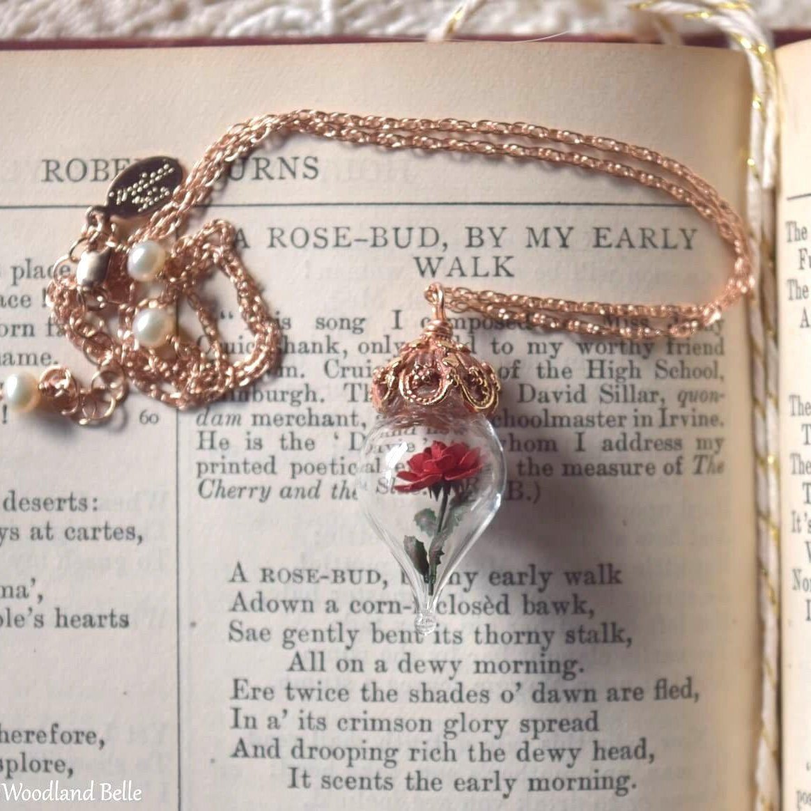 Rose Gold Red Rose Necklace - Flower Glass Pendant - Pink Gold Beauty ...